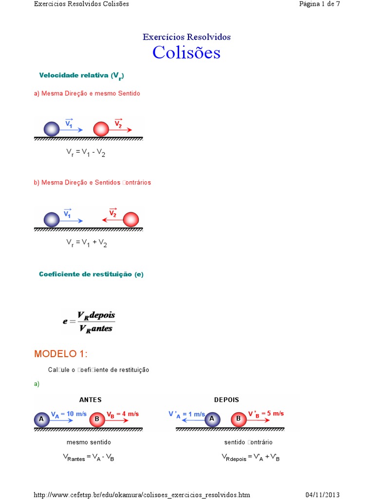Colisões: Exercícios Resolvidos | PDF | Colisão | Metrologia