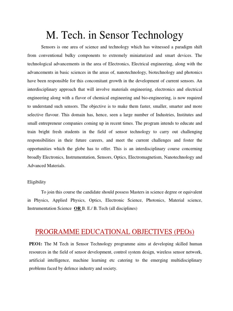 M. Tech. in Sensor Technology: Programme Educational Objectives (Peos ...