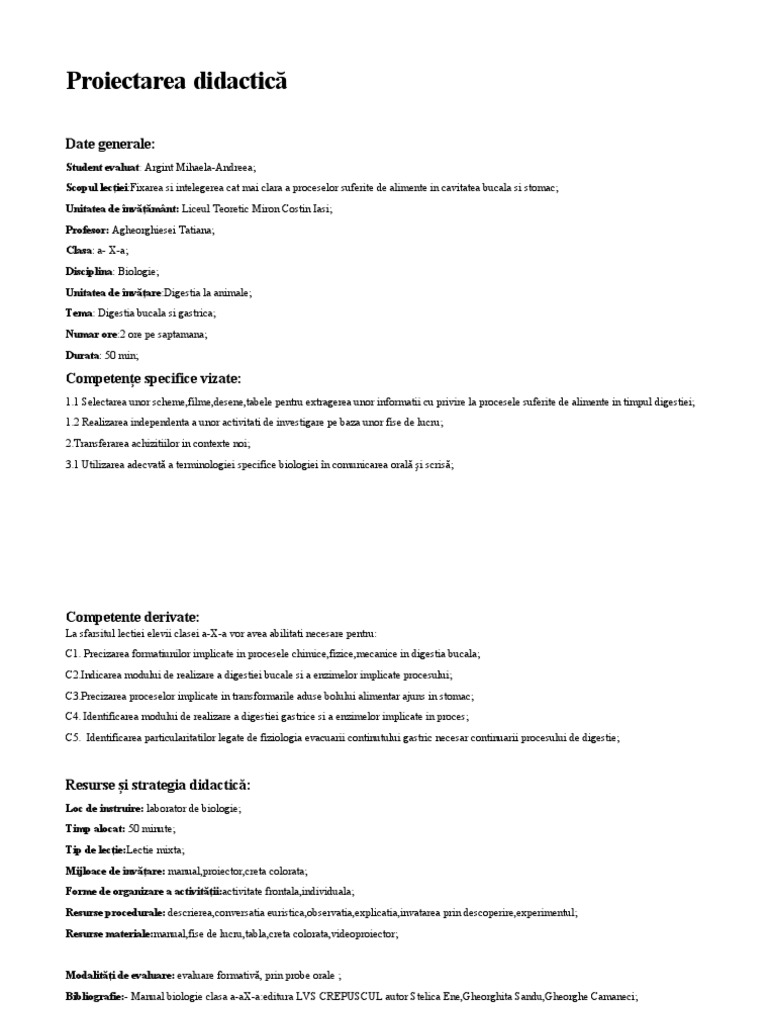 Proiect de Lectie Finala 2 | PDF