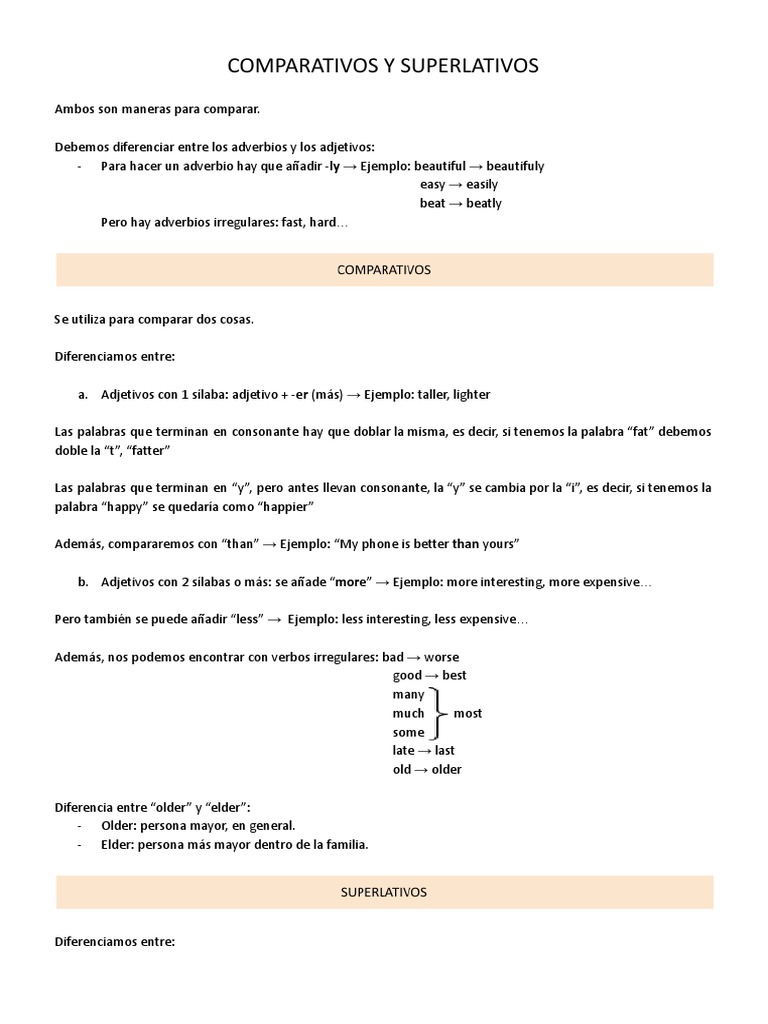 Comparativos y Superlativos en Español | PDF | Morfología Lingüística ...