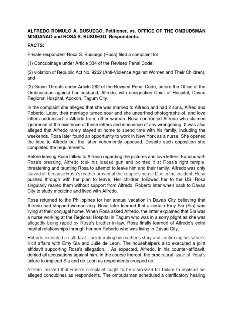 Ombudsman Case: Busuego vs. Busuego | PDF | Jurisdiction | Complaint