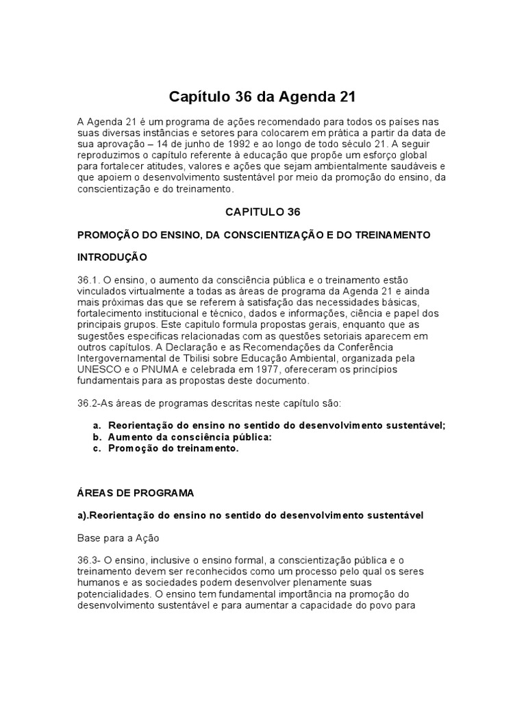 Capitulo 36 Agenda 21 | PDF | Sustentabilidade | Programa das Nações ...