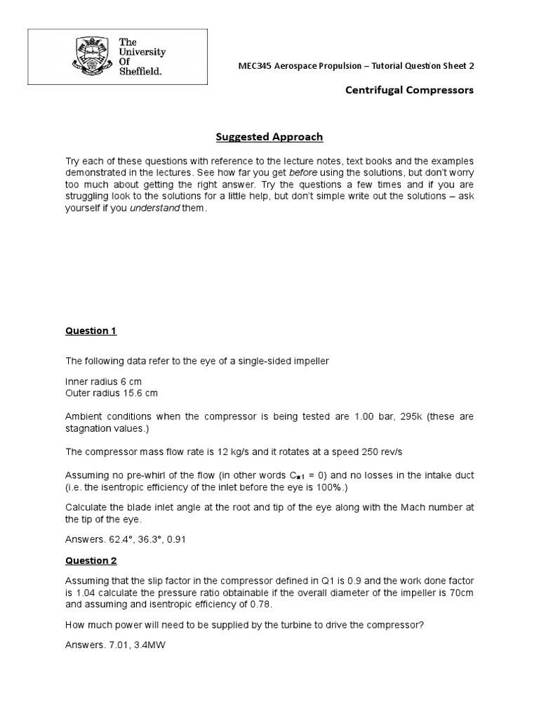 MEC 345 Tutorial 3 - Radial Compressors | PDF | Turbine | Mechanical ...