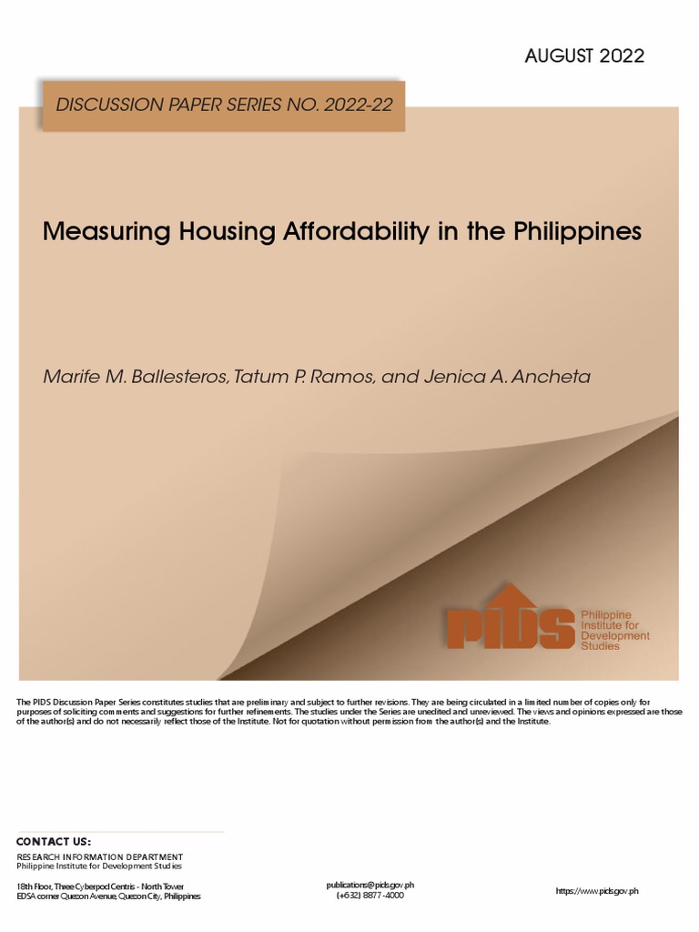 Measuring Housing Affordability in The Philippines | PDF | Cost Of Living | Affordable Housing