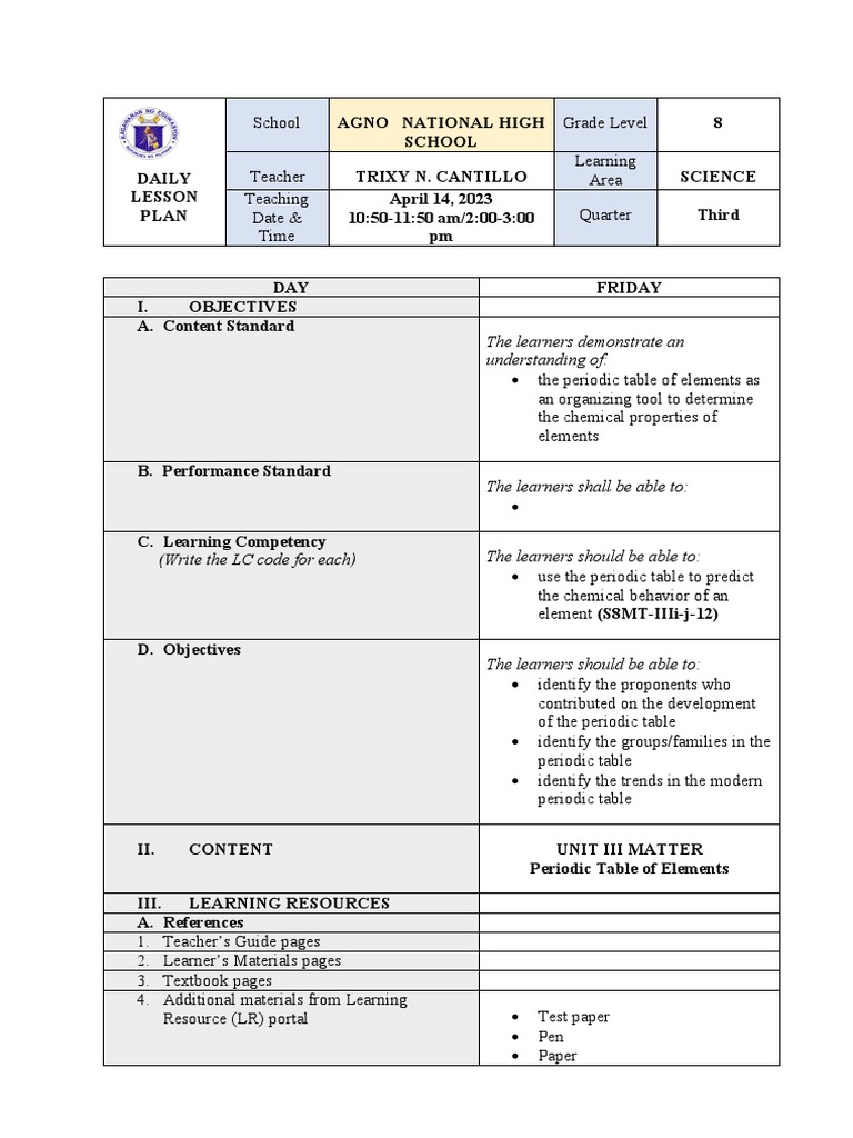 Daily Lesson Plan | PDF | Learning | Teachers