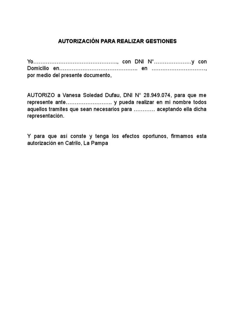 Autorización para Realizar Gestiones | PDF