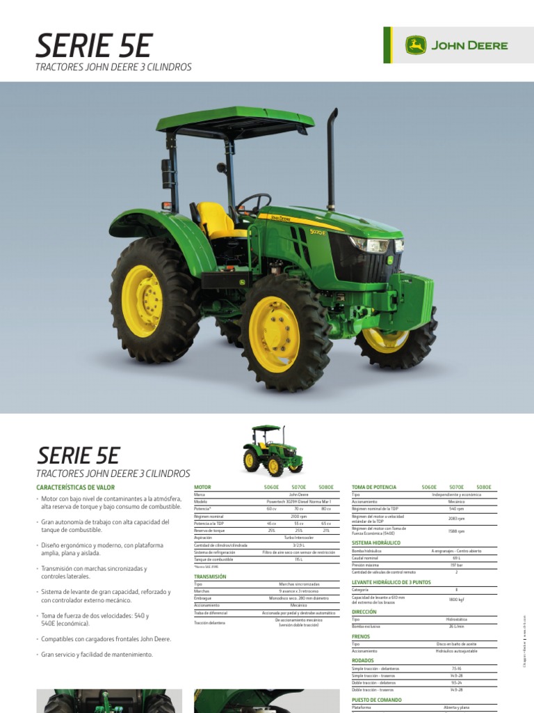 Serie 5E: Tractores John Deere 3 Cilindros | PDF | Turbocompresor | Vehículos de ruedas