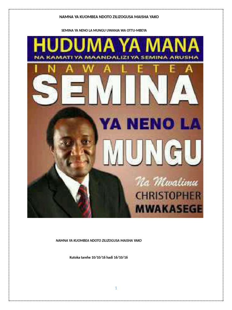 Namna Ya Kuombea Ndoto Zilizogusa Maisha Yako: Semina Ya Neno La Mungu Uwanja Wa Ottu-Mbeya | PDF