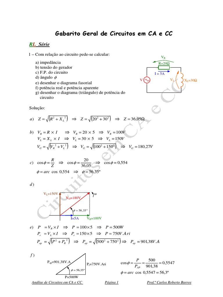 Gabarito em Circuitos CA e CC | PDF | Indutor | Rede elétrica