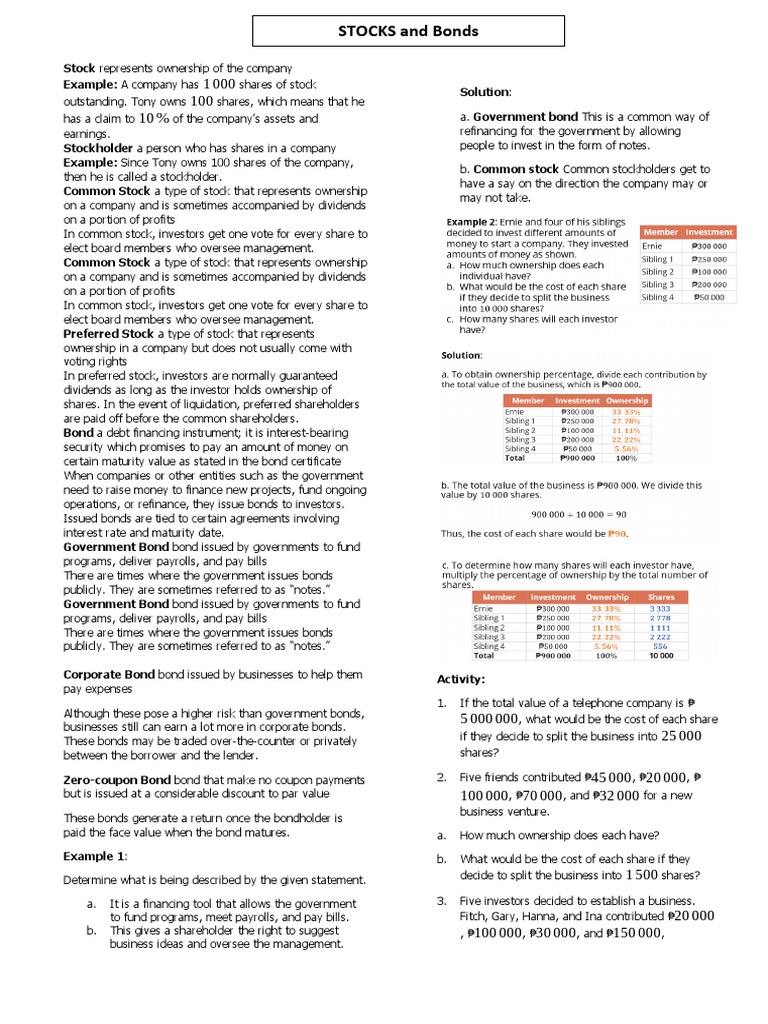 1 Stocks | Download Free PDF | Bonds (Finance) | Stocks