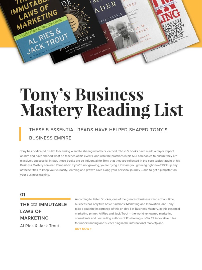 Tony's Business Mastery Reading List | PDF | Leadership | Business