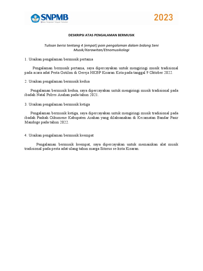 02 Template Deskripsi Pengalaman Bermusik (Porto Muskaret 2023) | PDF