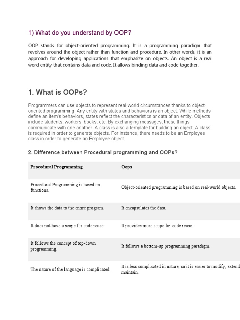 What Is Oops 1 What Do You Understand By Oop Pdf Method