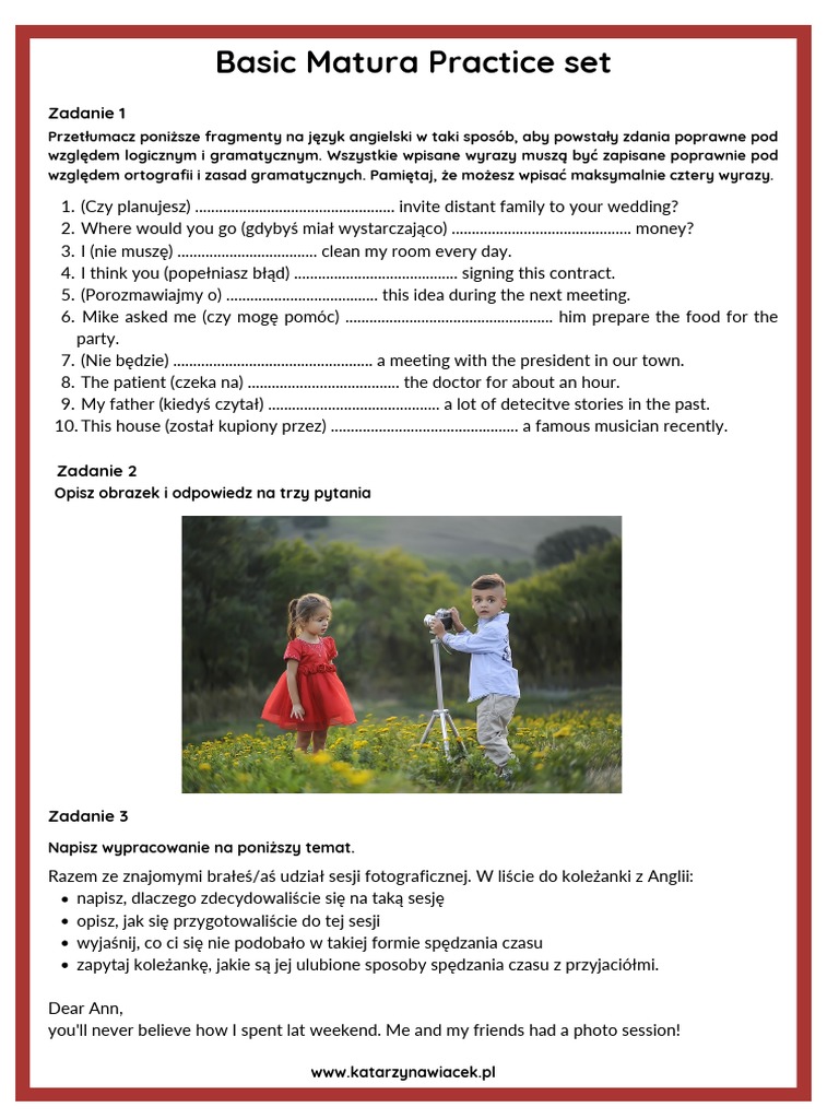 Basic Matura Practice Set: Zadanie 1 | PDF