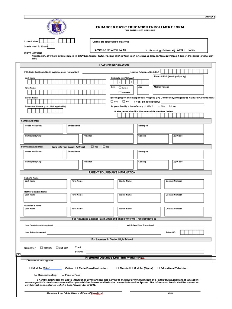 Annex 1 - Enhanced Enrollment Form Final | PDF