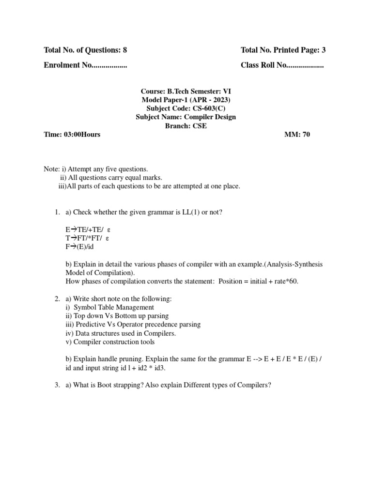 CD Model Paper-1 | Download Free PDF | Parsing | Computing