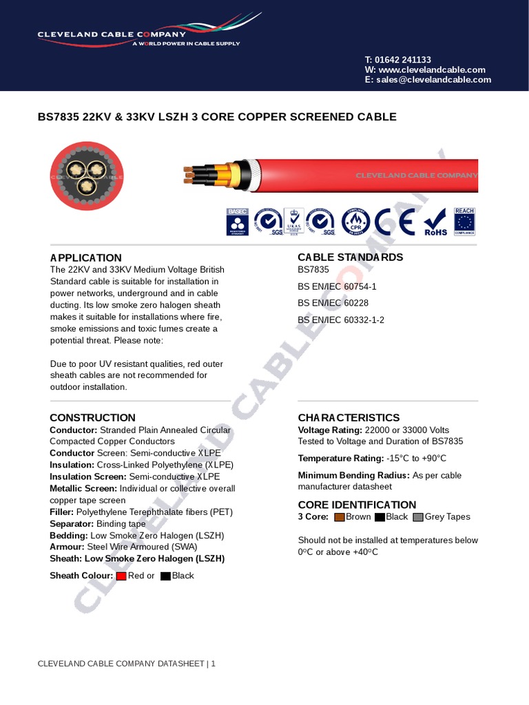 33kV BS7835 LSZH 3core Armoured Power Cable | PDF | Electrical ...