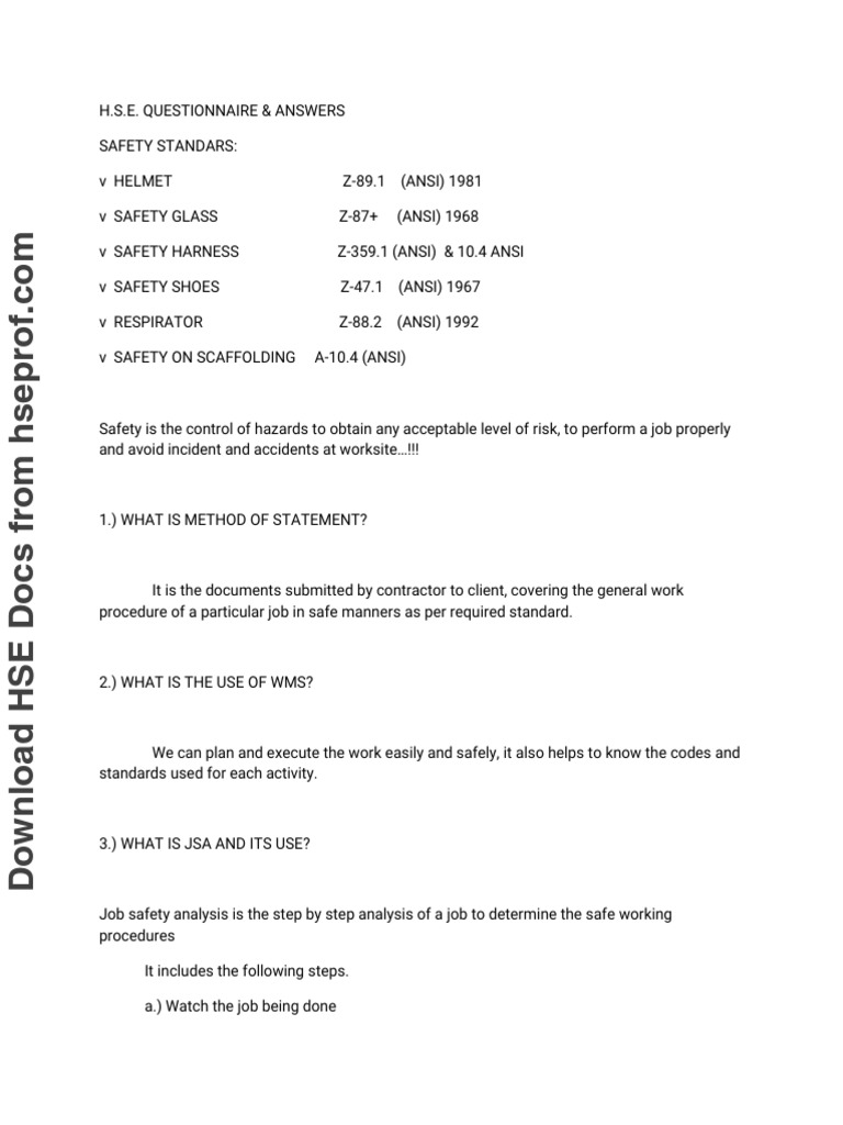 HSE Interview Questions & Answers Guide | PDF