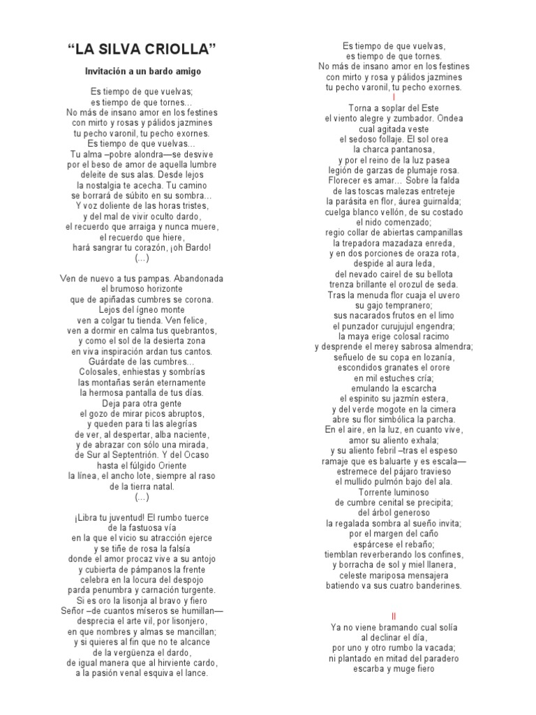 La Silva Criolla: Poema y Nostalgia | PDF
