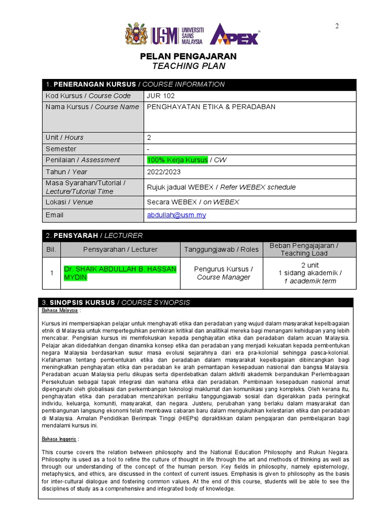 Teaching Plan JUR 102 2021-2022 | PDF