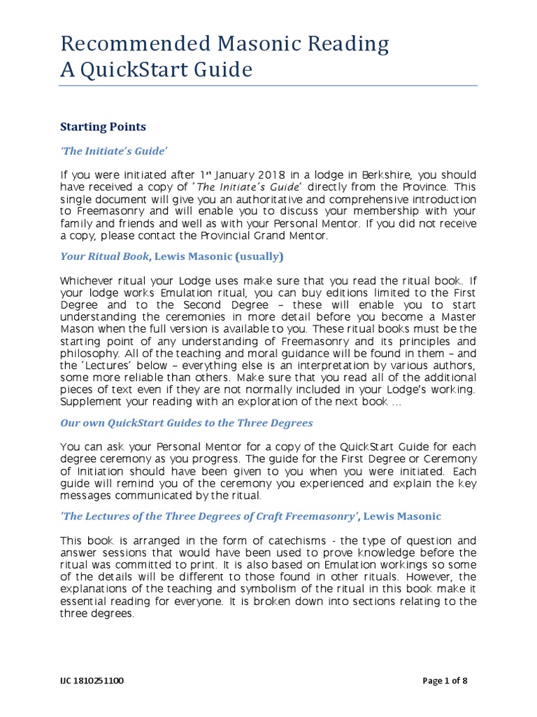 Masonic Reading for New Initiates | PDF | Freemasonry | Masonic Lodge