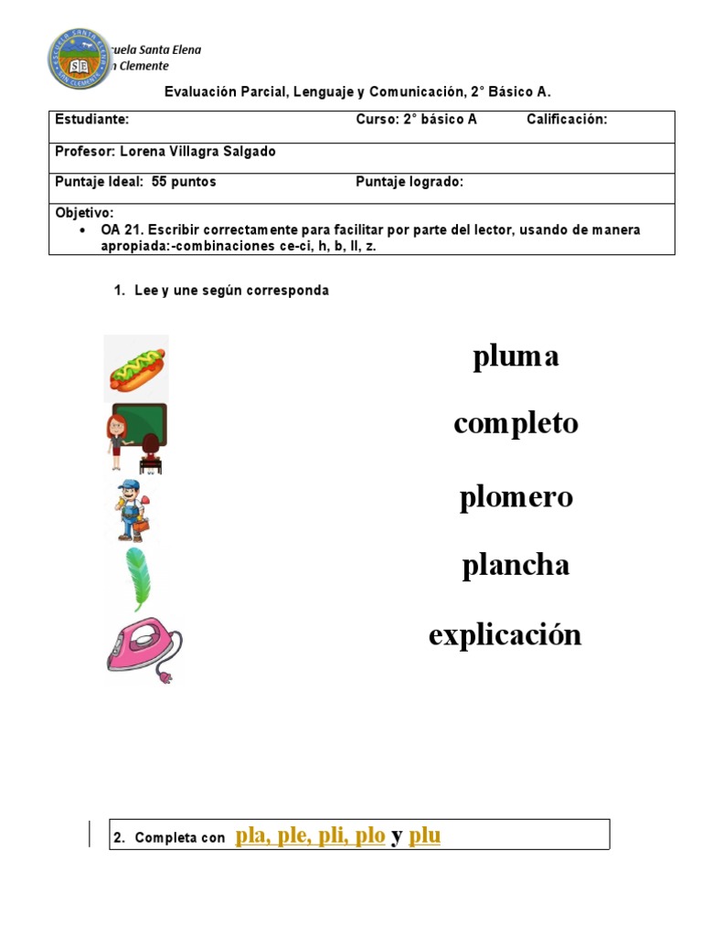 Evaluación de Sílabas para 2° Básico | PDF