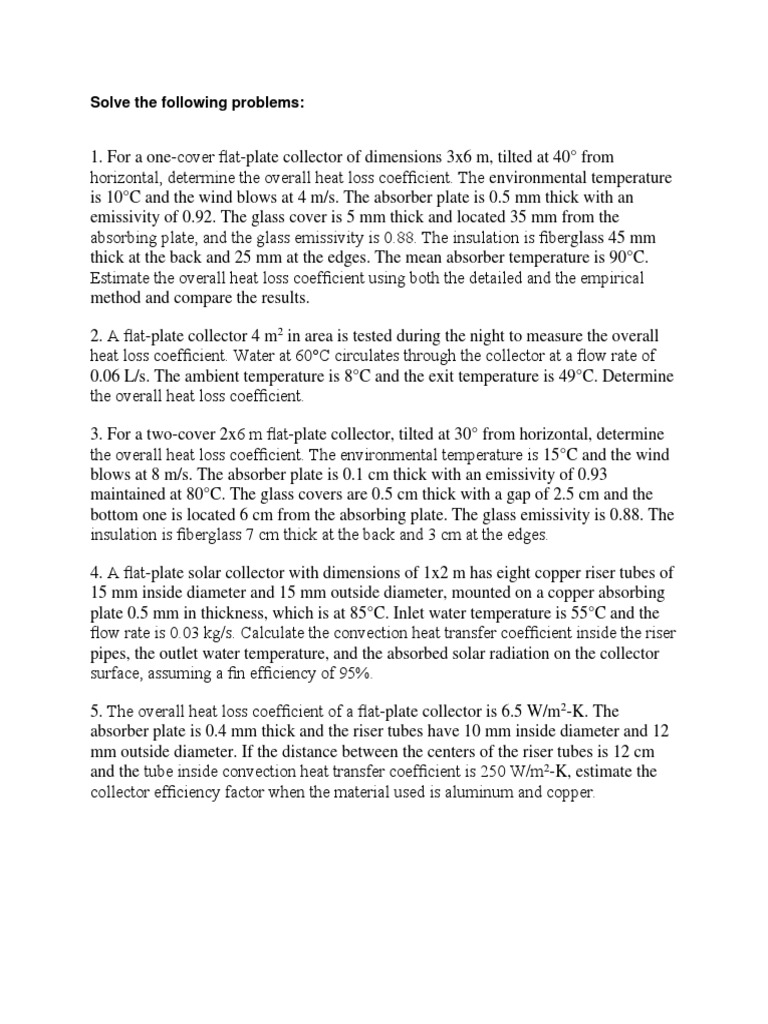 Flat Plate Collectors Problems | PDF