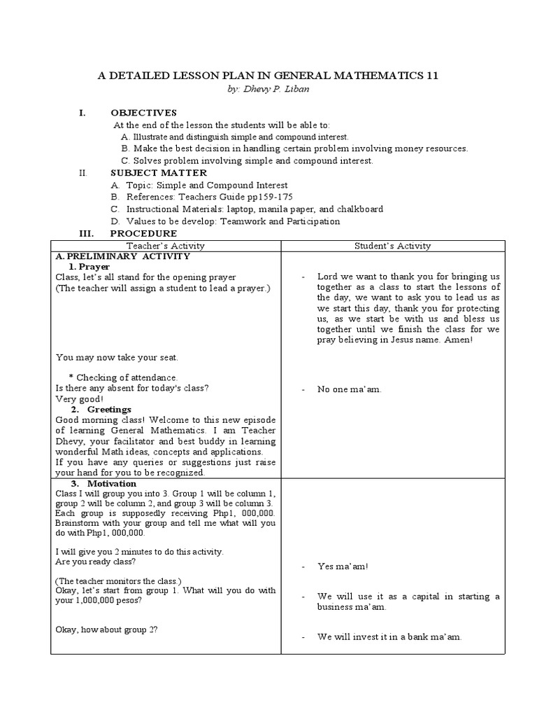Grade 11 Lesson Plan: Interest Concepts | PDF | Interest | Compound ...