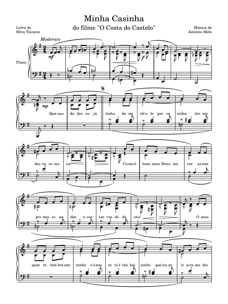 Letra e música da canção "Minha Casinha", do filme "O Costa do Castelo ...