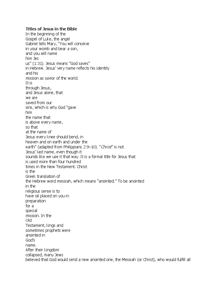 Titles of Jesus in the Bible Explained | PDF | Jesus | Mary, Mother Of ...