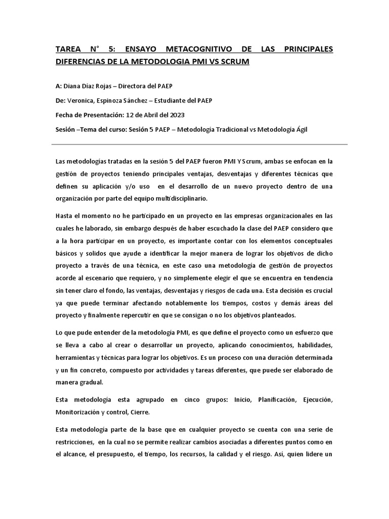 Diferencias entre PMI y Scrum | PDF | Scrum (desarrollo de software ...