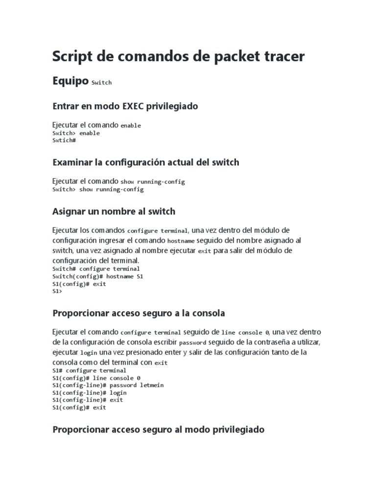 Script de Comandos de Packet Tracer BASICO | PDF