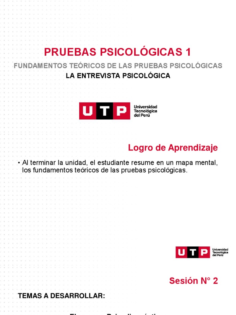 CLASE 2 - PRUEBAS PSIC. 1 - UTP 2021 2 Pruebas | PDF | Sicología | Neurosis