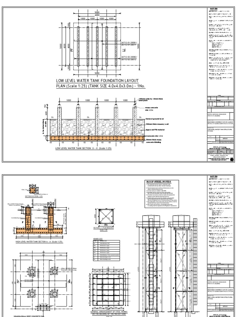 Low Level Water Tank Foundation Layout PLAN (Scale 1:25) (TANK SIZE 4 ...