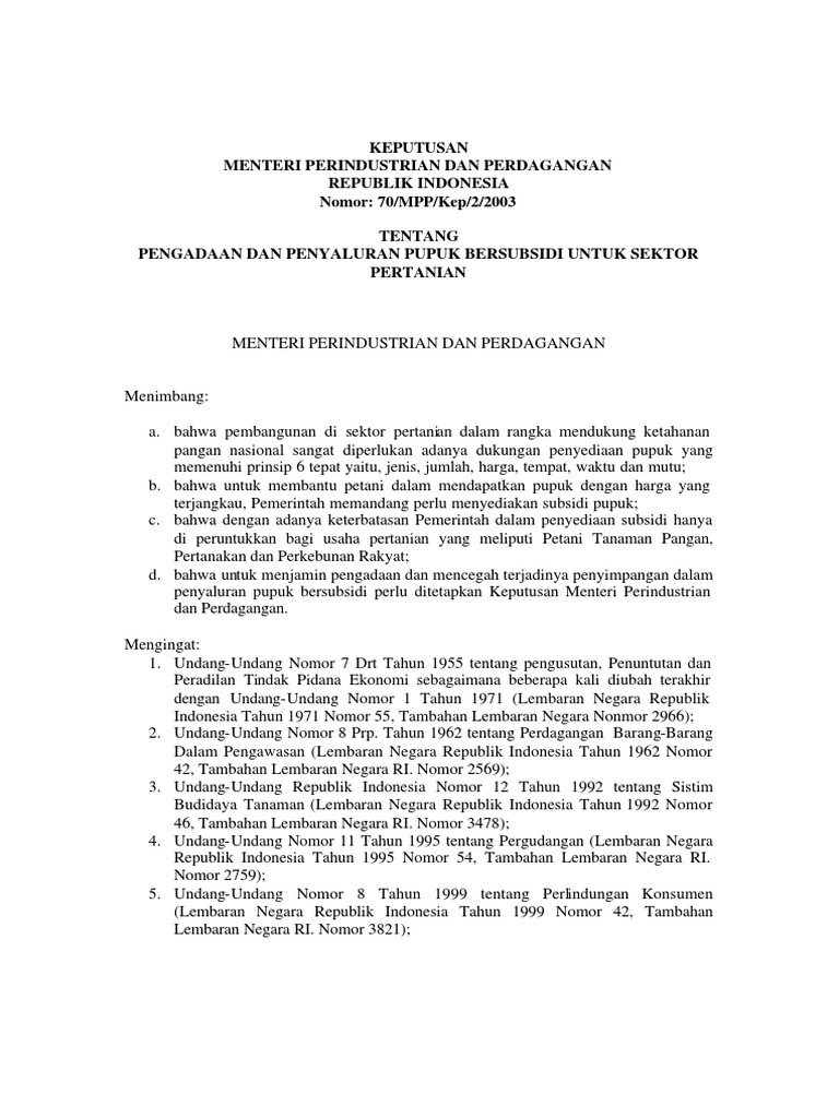 Kepmenperindag 70mppkep22003 | PDF