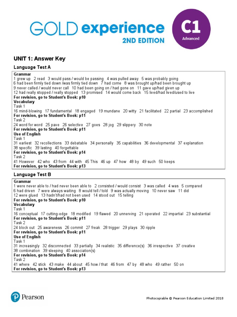 Gold Exp C1 U1 Lang Test AK | PDF