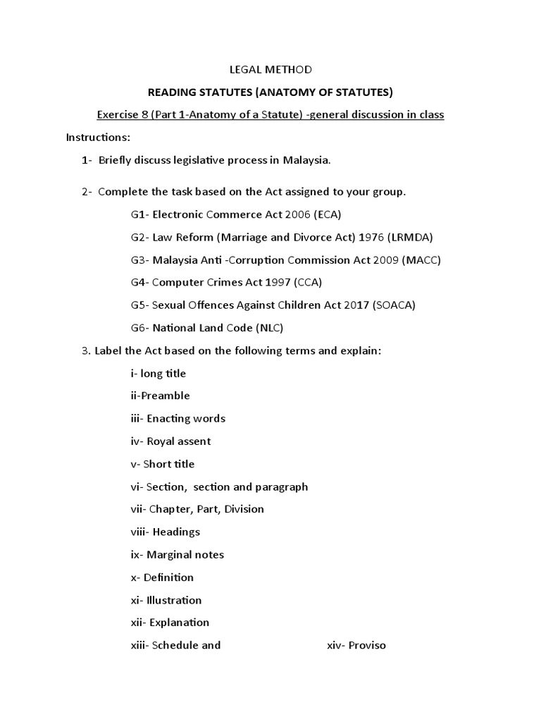 LM - Ex 8 (1) Anatomy of Statute-Online Discussion | PDF