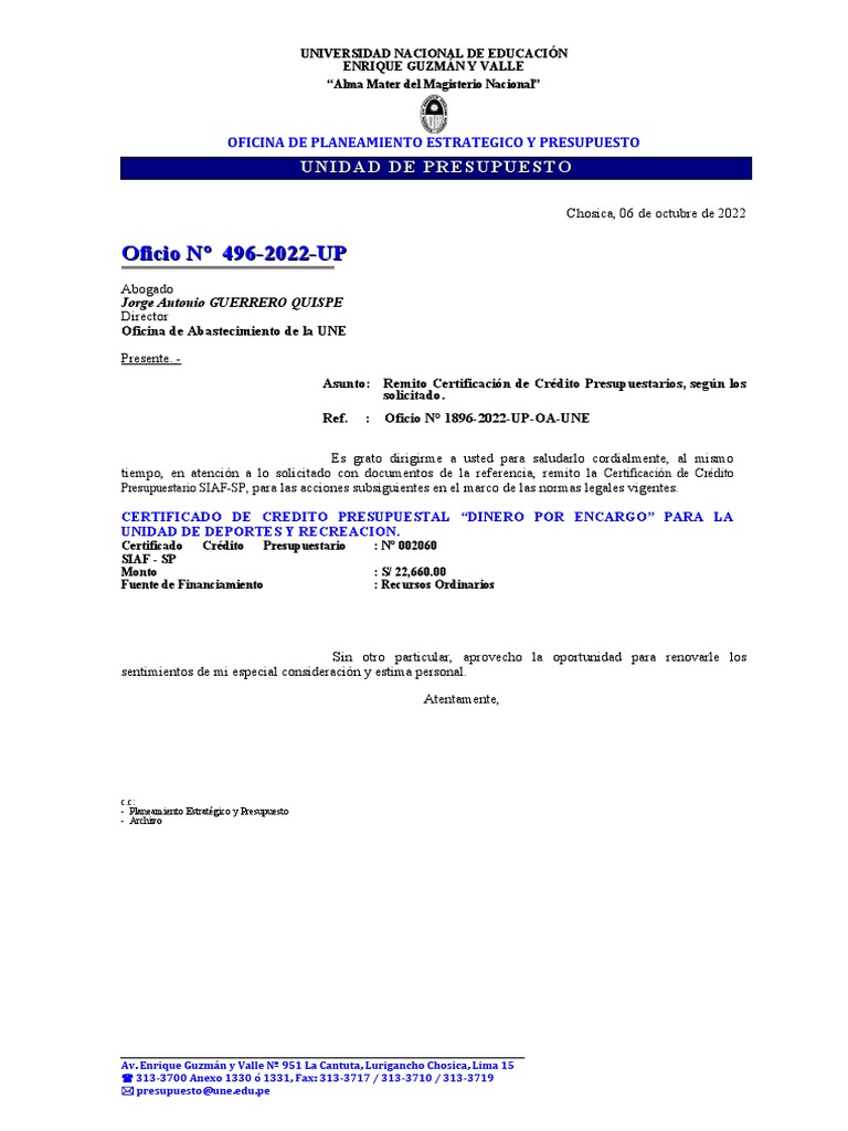 Oficio #496-2022-UP | PDF