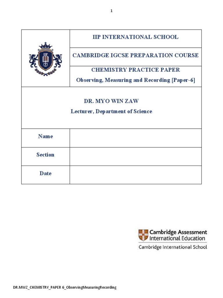 Iip International School Cambridge Igcse Preparation Course Chemistry ...