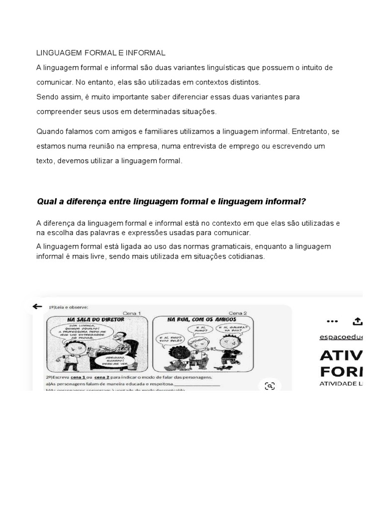 Linguagem Formal e Informal | PDF | Estudos de Línguas Estrangeiras