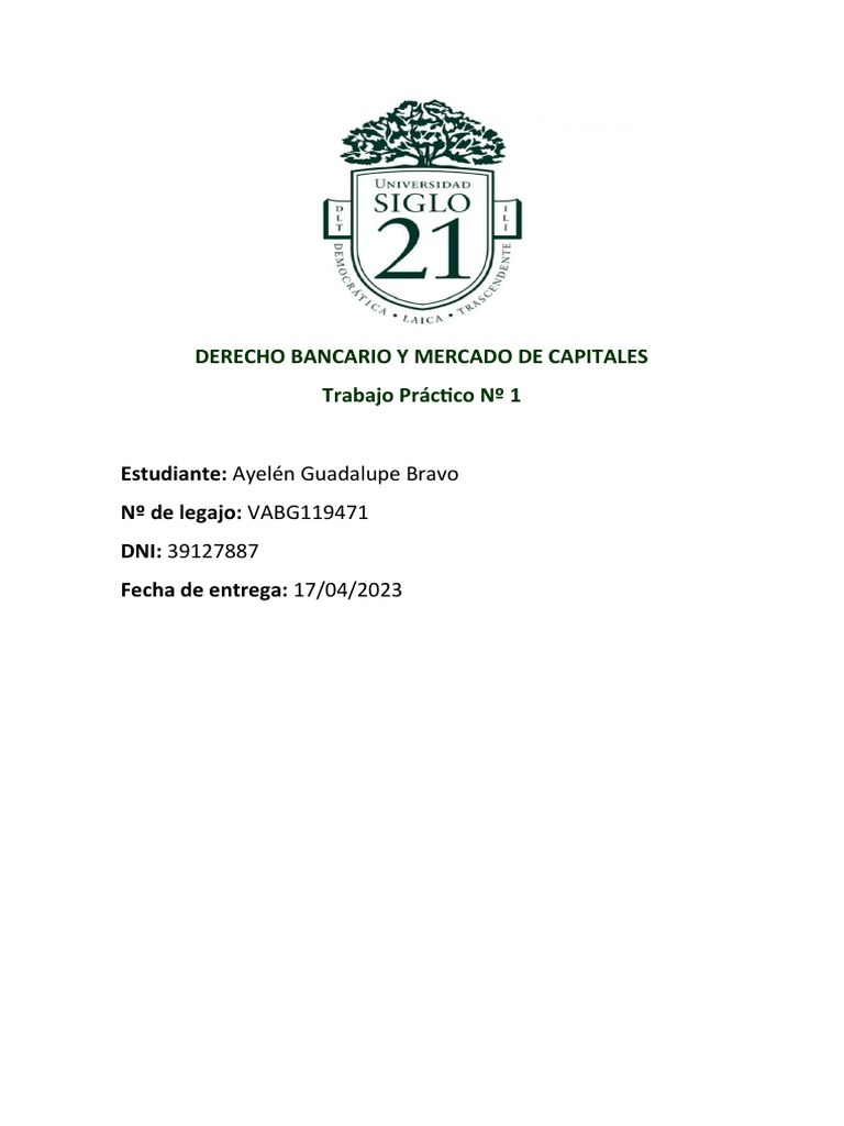 DERECHO BANCARIO - TP 1 - Ayelén Bravo | PDF | Bancos | Economias