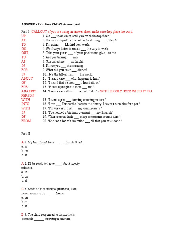 Final ChEWS Assessment Answer Key | PDF