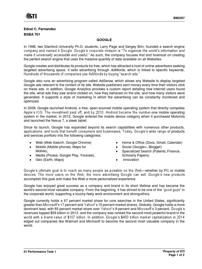 01 Performance Task 1 MARKETING | PDF | Advertising | Diversification (Finance)