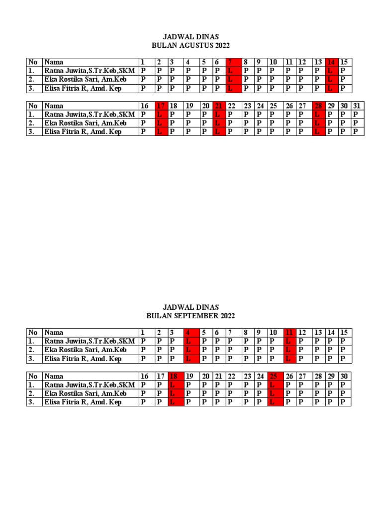 Jadwal Dinas P. Lansia | PDF