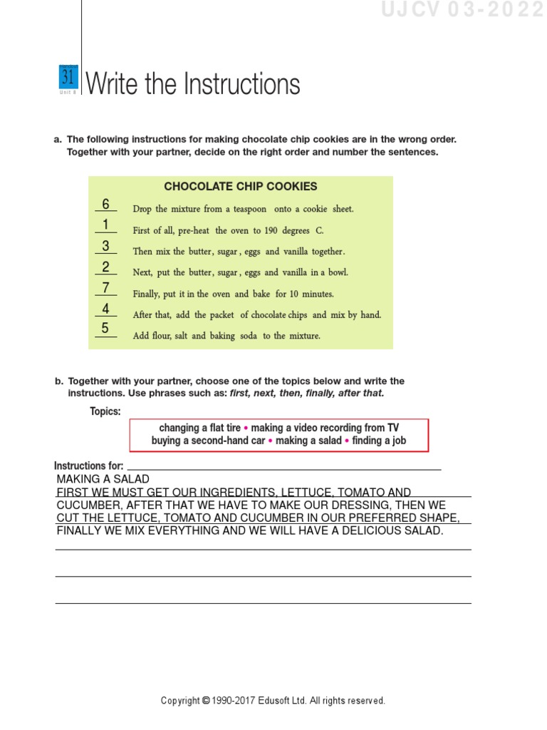 08 Intermediate II Handout 31 Unit 8 Instructions Write The ...