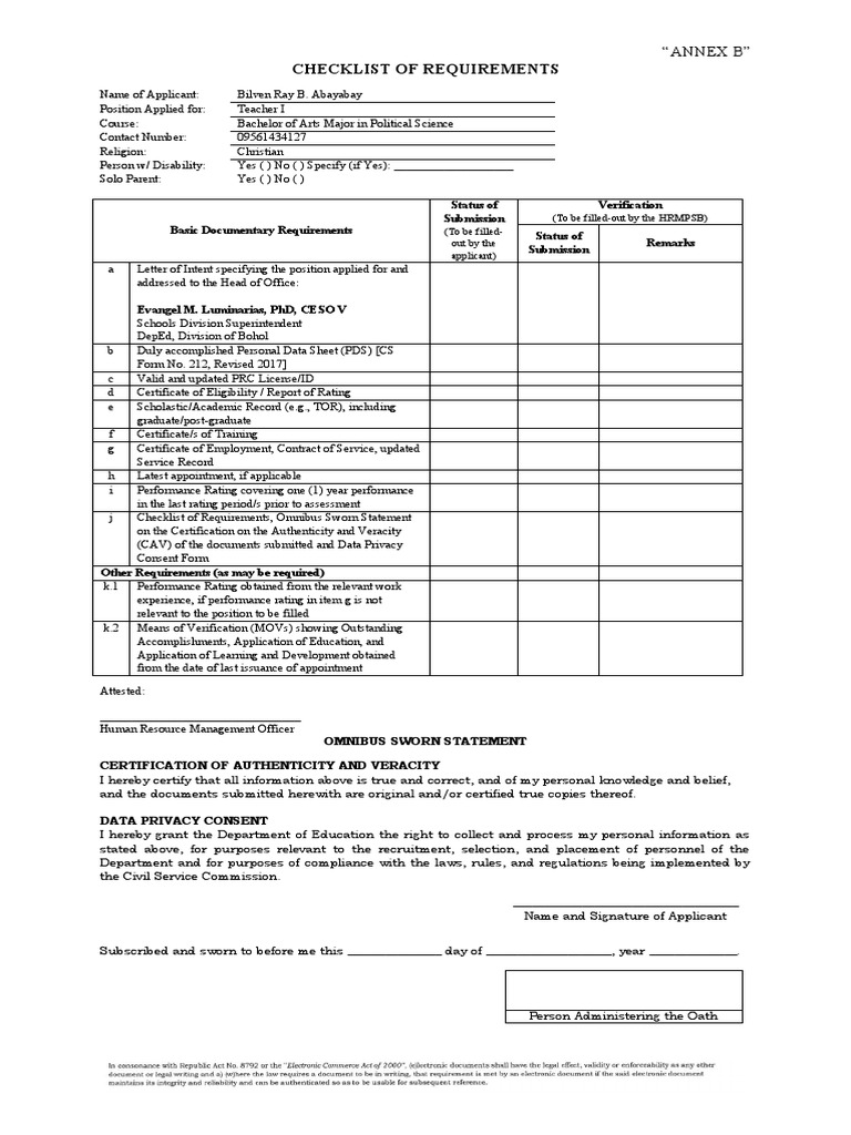 Checklist of Requirements (1) | PDF