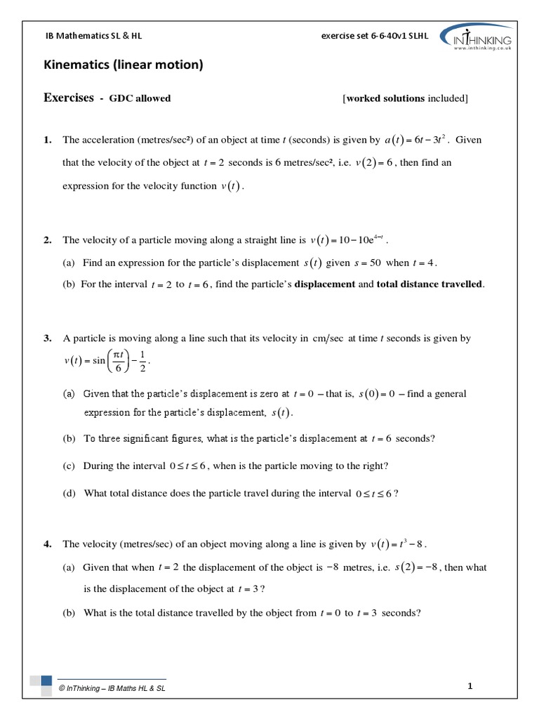 Math 31IB HL - SL (Kinematics) With Answers | PDF