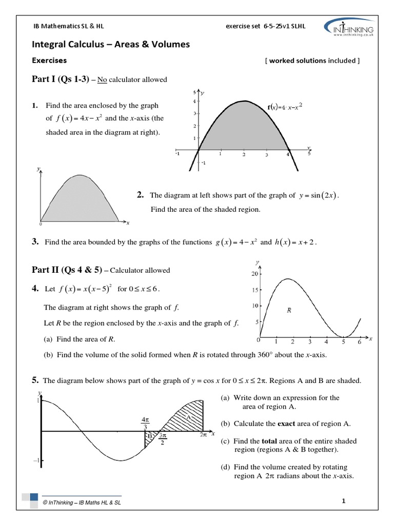 Math 31 IB HL - SL (Areas - Volumes) With Answers | Download Free PDF ...