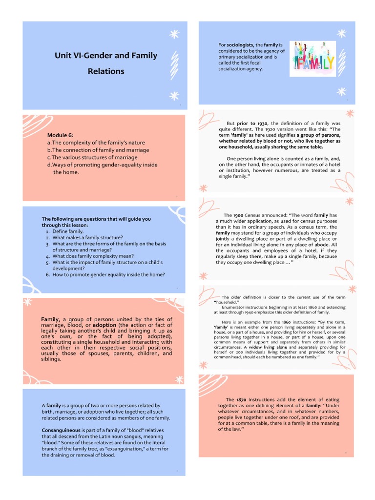 Module VI - Gender and Family Relations | PDF