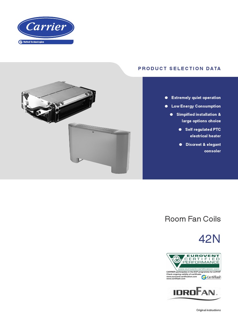 Product Selection Guide: Carrier 42N Room Fan Coils | PDF | Thermostat | Electric Heating